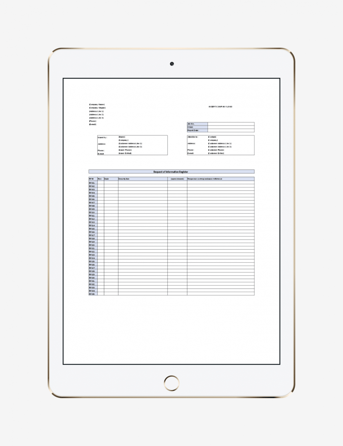 RFI Register (Free Excel template) - Project Manager Store
