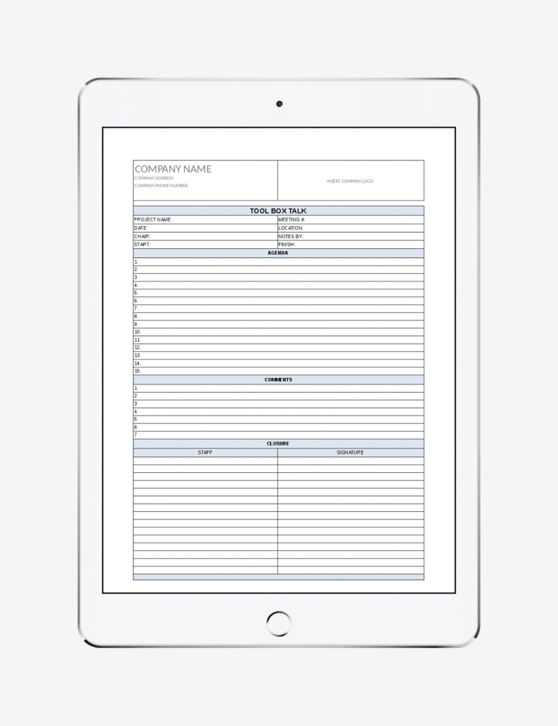 Toolbox Talk Template - Project Manager Store