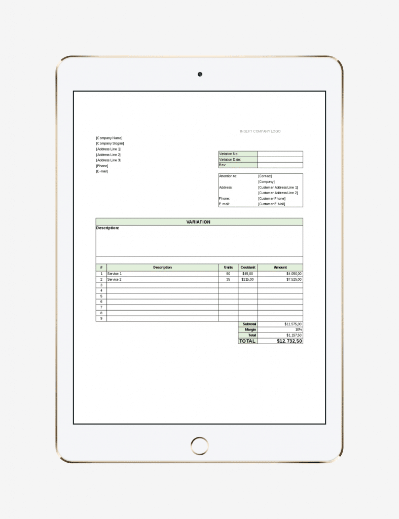 Variation Template - Project Manager Store